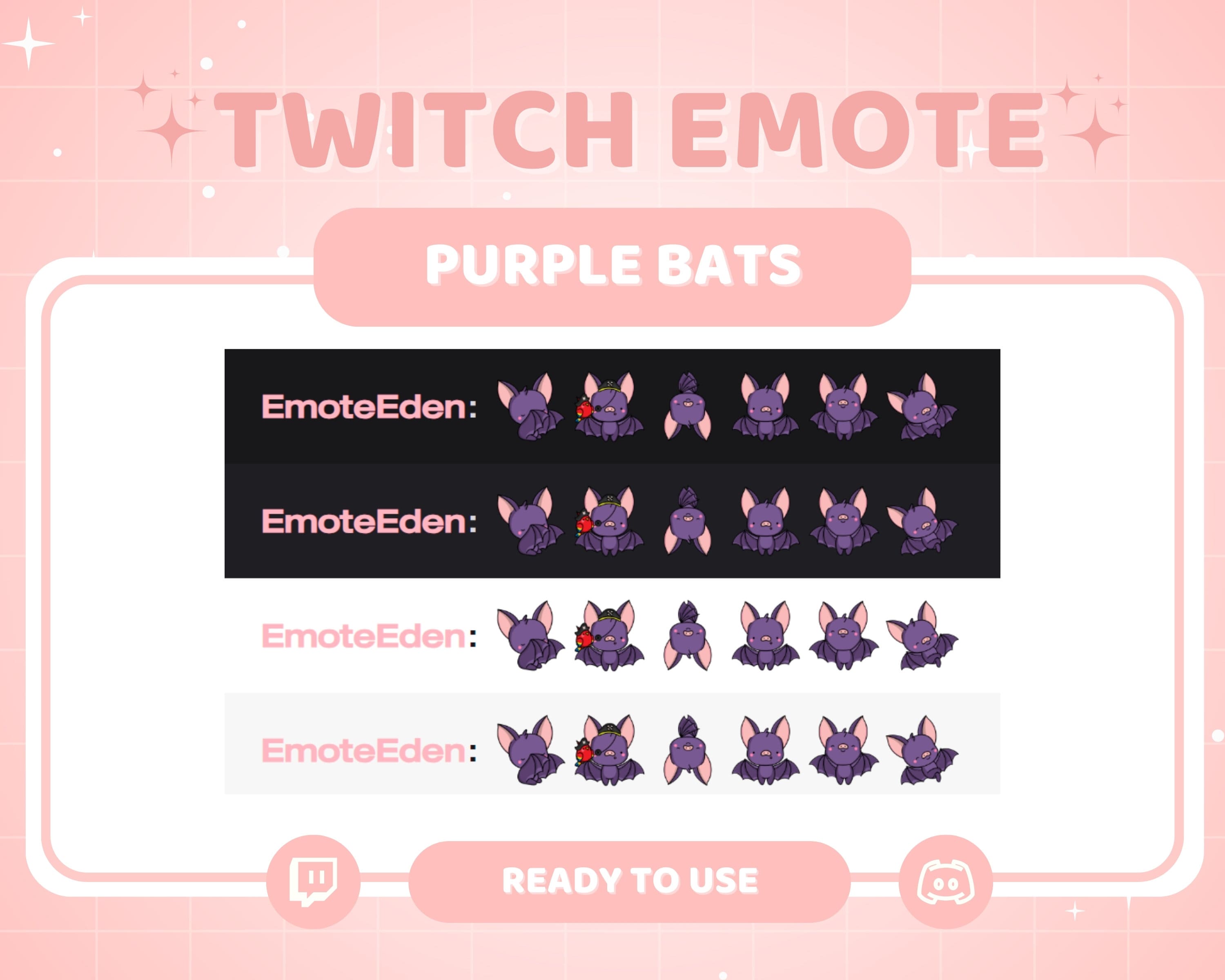 Bat Twitch Emote for Streamers, Cute Bat Emote, Purple Bat Emote, Bat ...