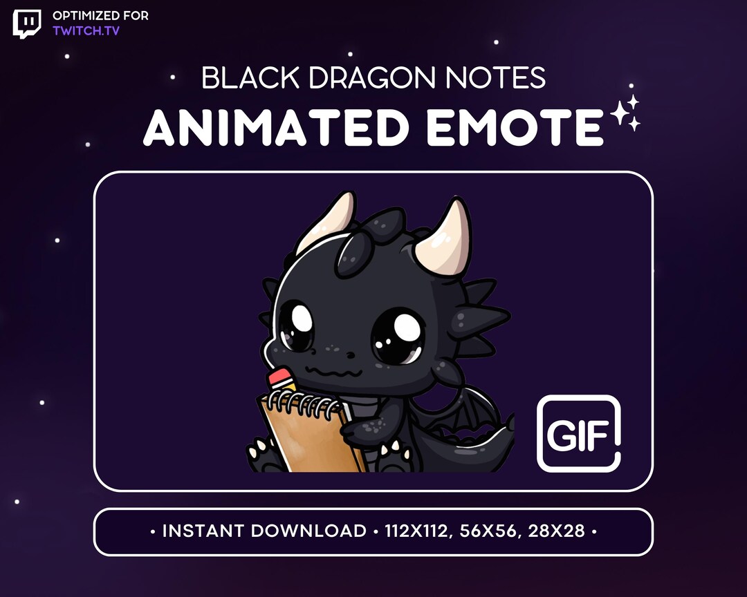 ANIMATED Black Dragon Twitch Emote - Taking Notes Dragon Emote, Cute ...