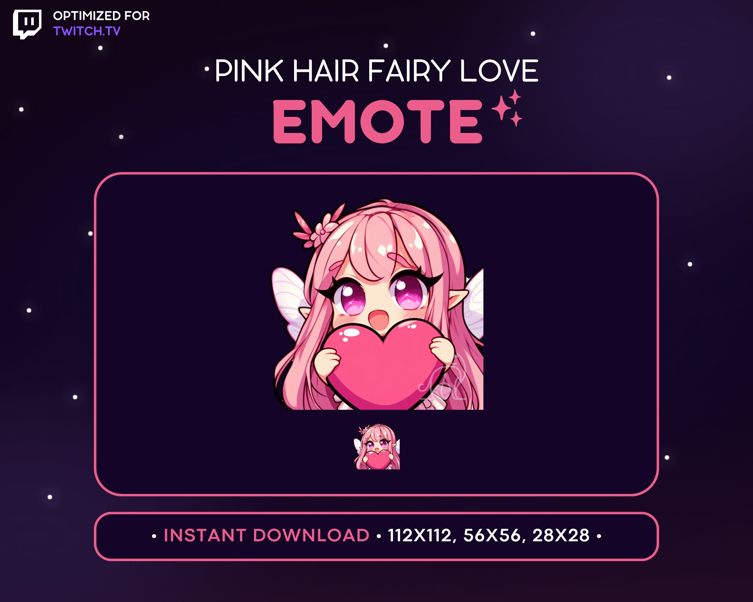 Pink Fairy Girl Twitch Emote, Magical Chibi Girl, Kawaii Anime Emote ...