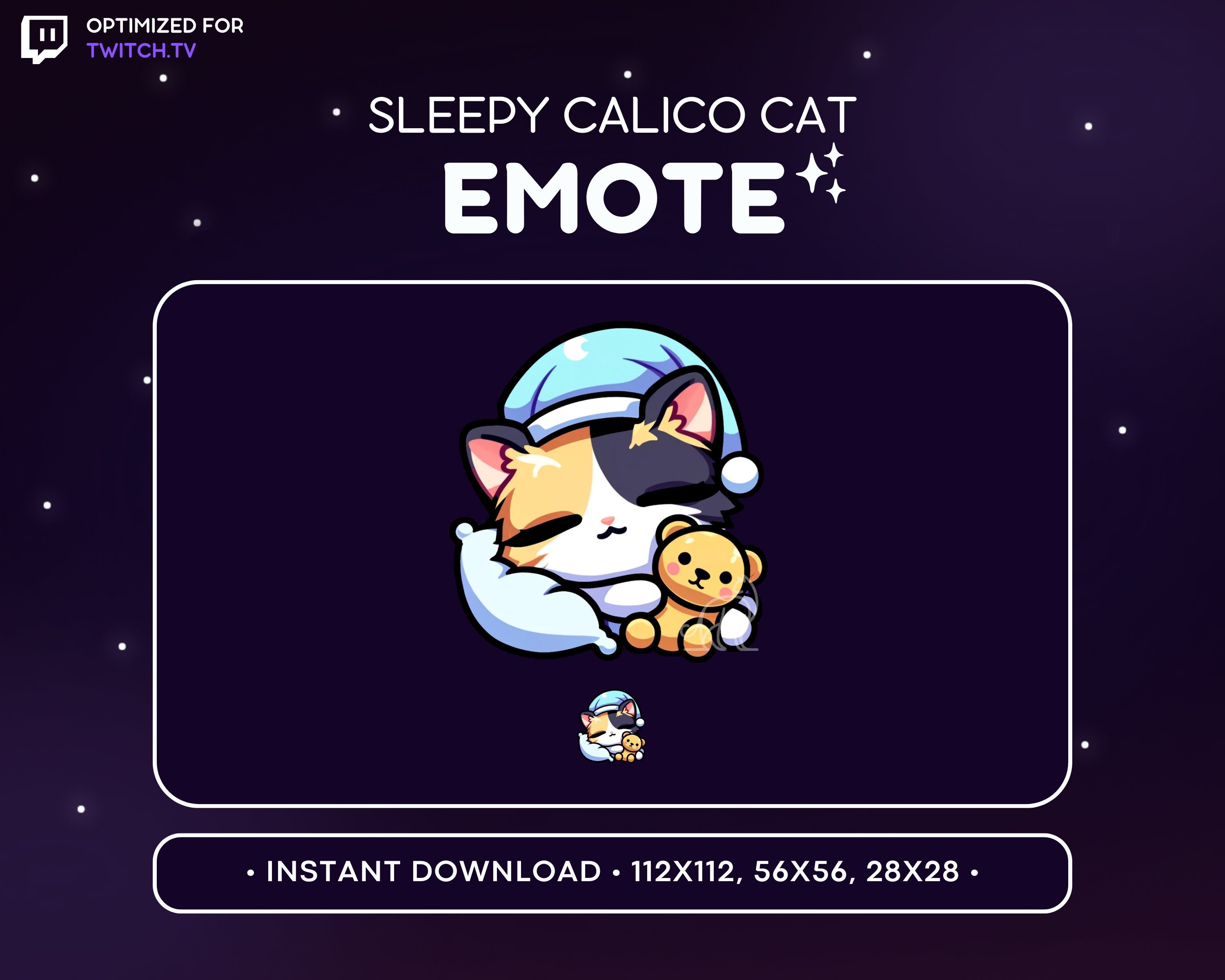 Sleepy Cat Twitch Emote - Cute Calico Cat Emote, Hugging Teddy Bear ...
