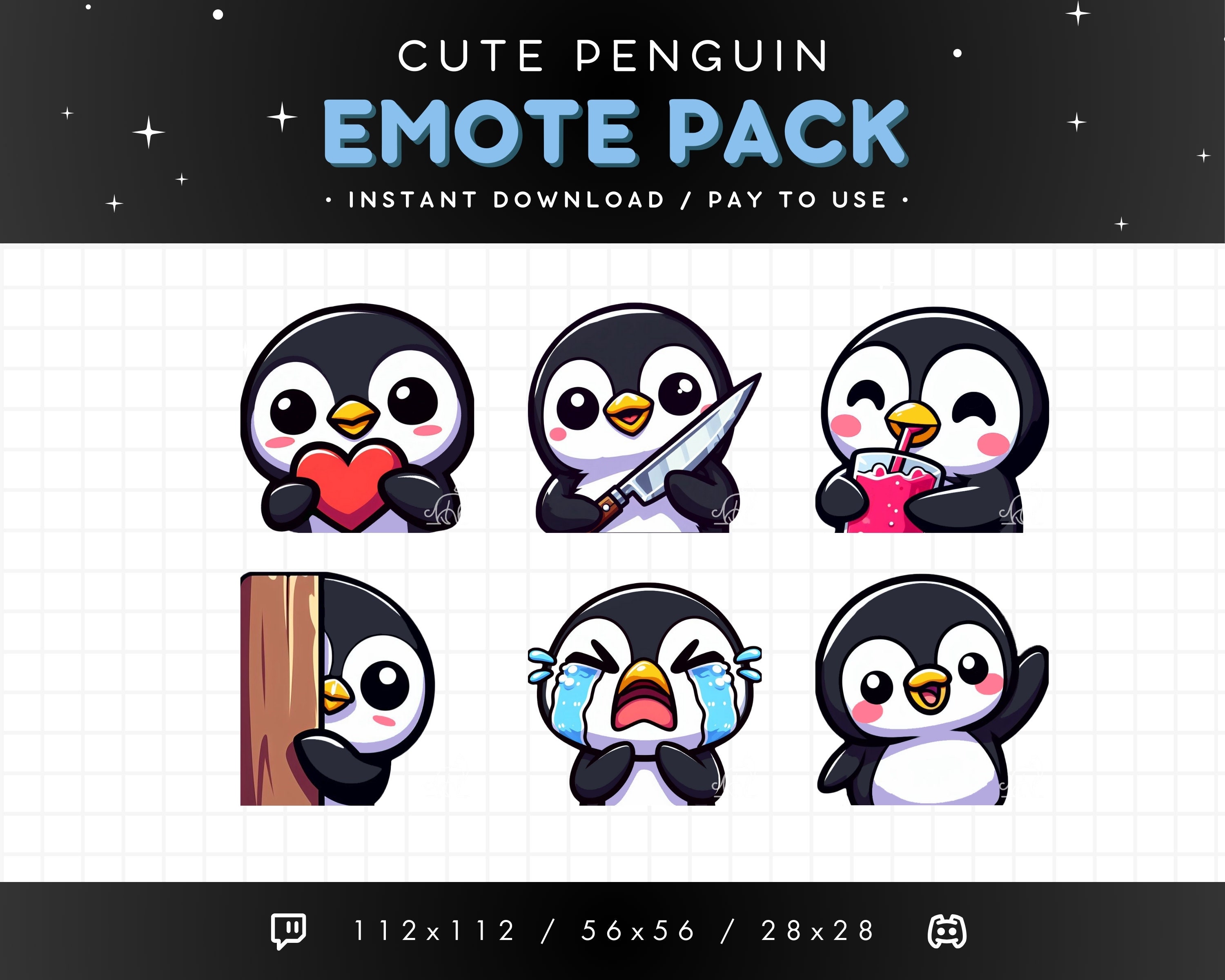 Cute Penguin Twitch Emote Pack 6x Penguin Emote, Penguin Discord Emote ...