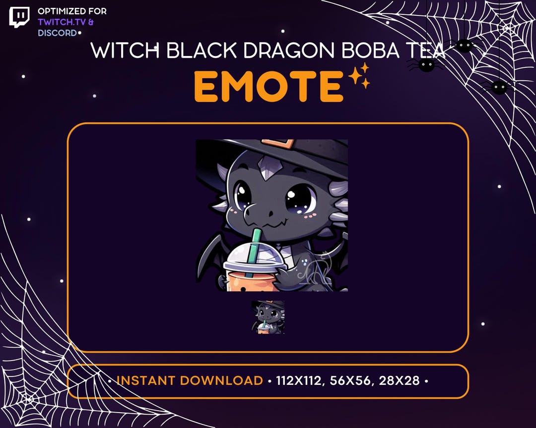 Black Dragon Twitch Emote - Boba Tea, Witch Hat, Halloween Emote ...