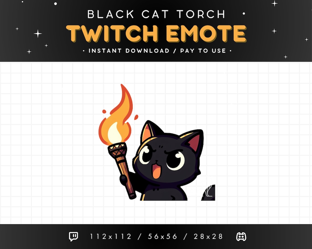 Black Cat Twitch Emote Raid Holding Torch Cat Discord Emote, Cat ...