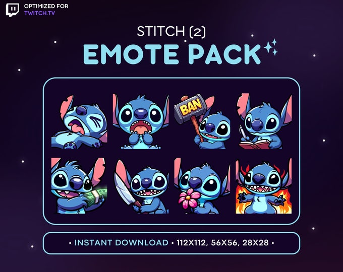 Stitch Twitch Emote Pack 8x V2 - Stitch Discord Emote, Stitch Streaming ...