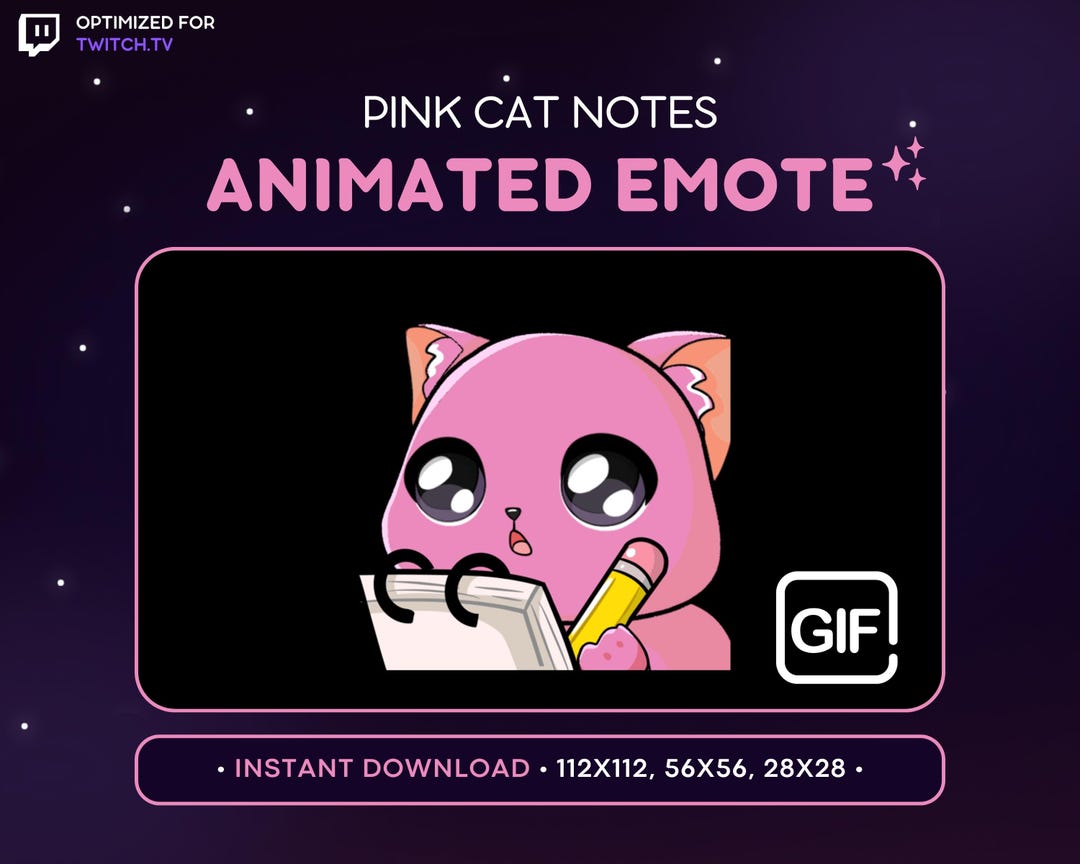 ANIMATED Pink Cat Taking Notes Emote - Cute Animated Cat Discord Emote ...