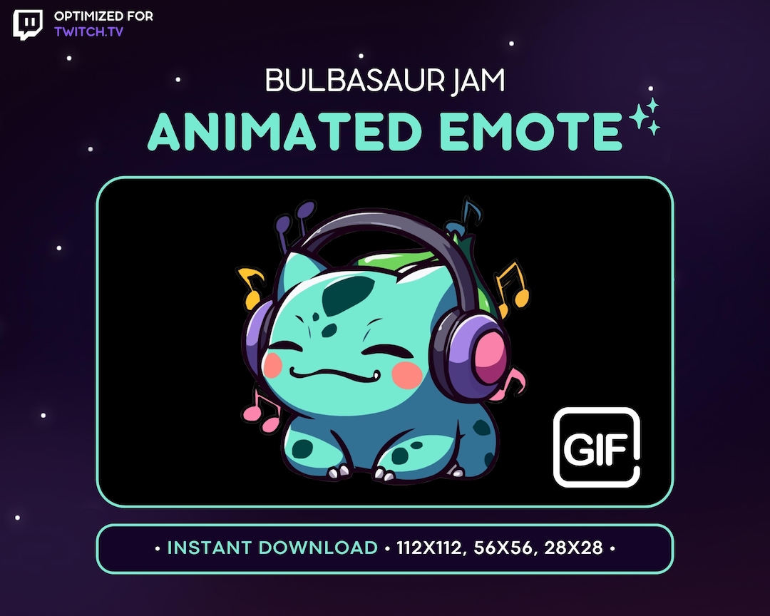 ANIMATED Bulbasaur Twitch Emote - Headphones Bulbasaur Pokemon Emote ...