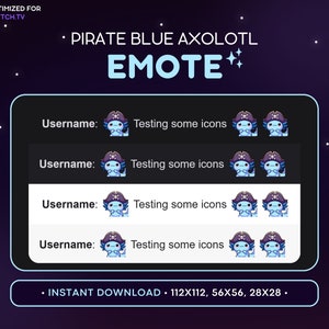 Cute Axolotl Twitch Emote - Pirate Blue Axolotl Emote, Axolotl Discord ...
