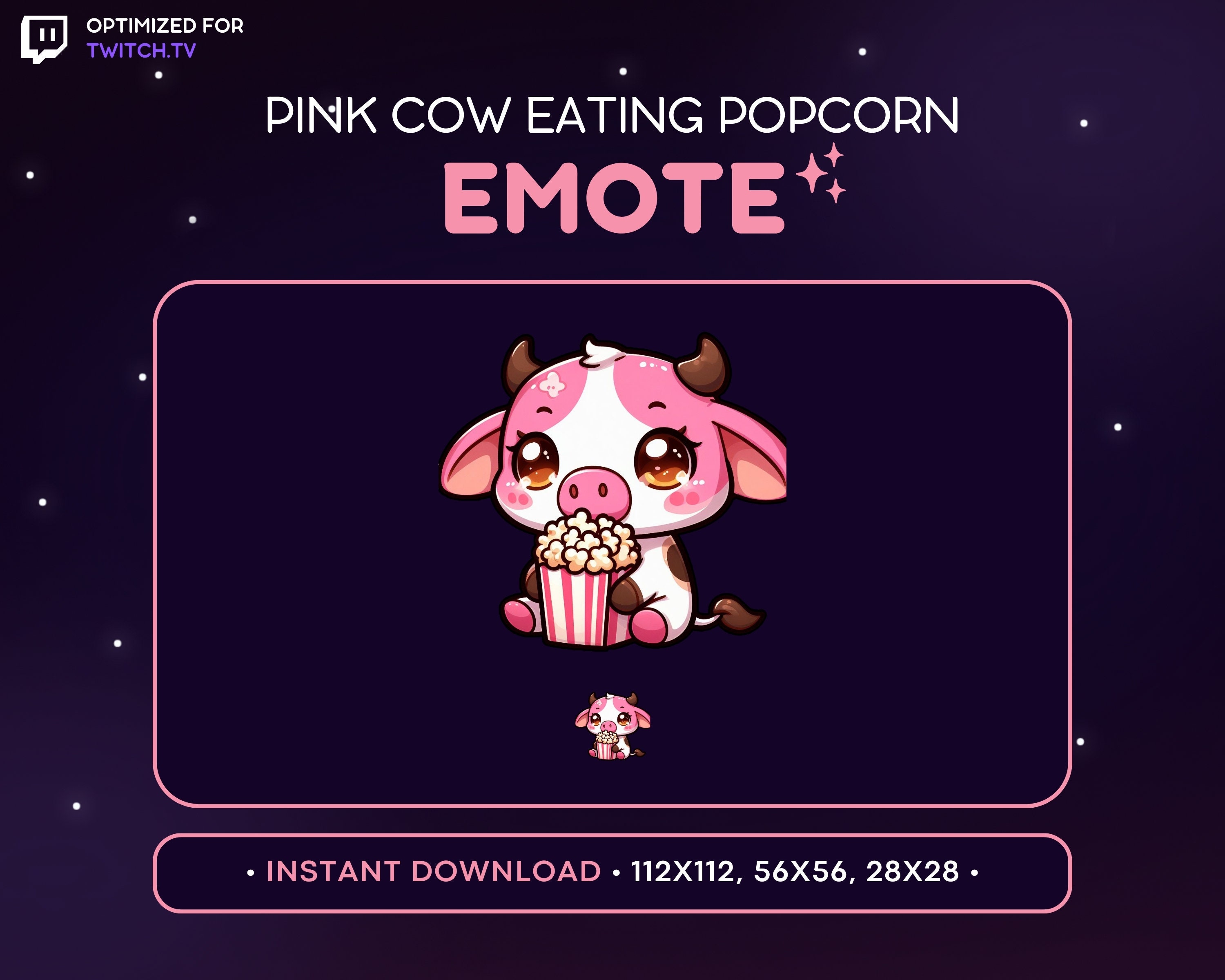 Cute Pink Patchy Cow Twitch Emote Eating Popcorn Cow Emote, Cow Discord ...