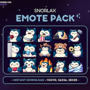 Cute Snorlax Twitch Emote Pack 15x - Snorlax Pokemon Emote, Gaming ...