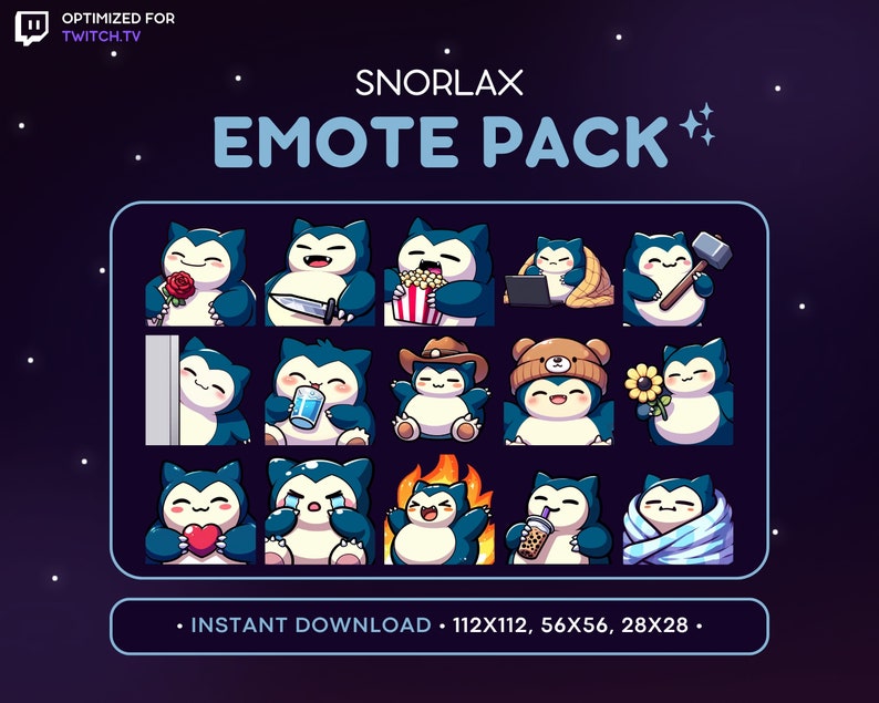 Lindo Snorlax Twitch Emote Pack 15x Snorlax Pokemon Emote, Juegos ...
