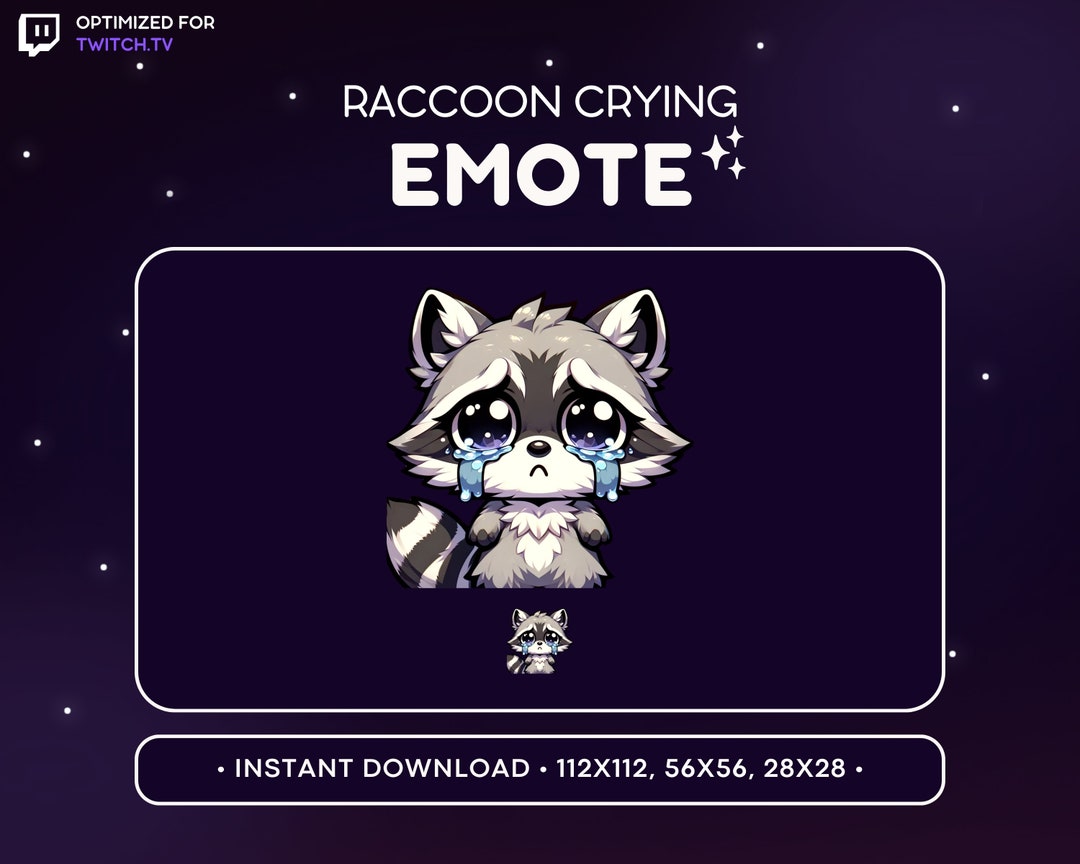 Raccoon Twitch Emote - Crying Discord Emoji, Sad, Cry, Tears - Etsy