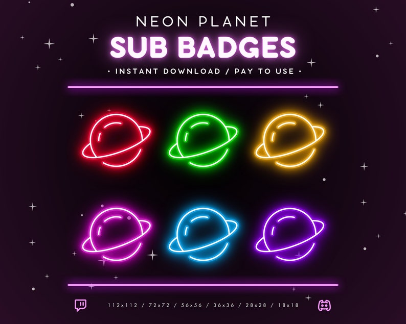 Neon Planet Sub Badges Neon Twitch Sub Badges, Channel Point Icon ...