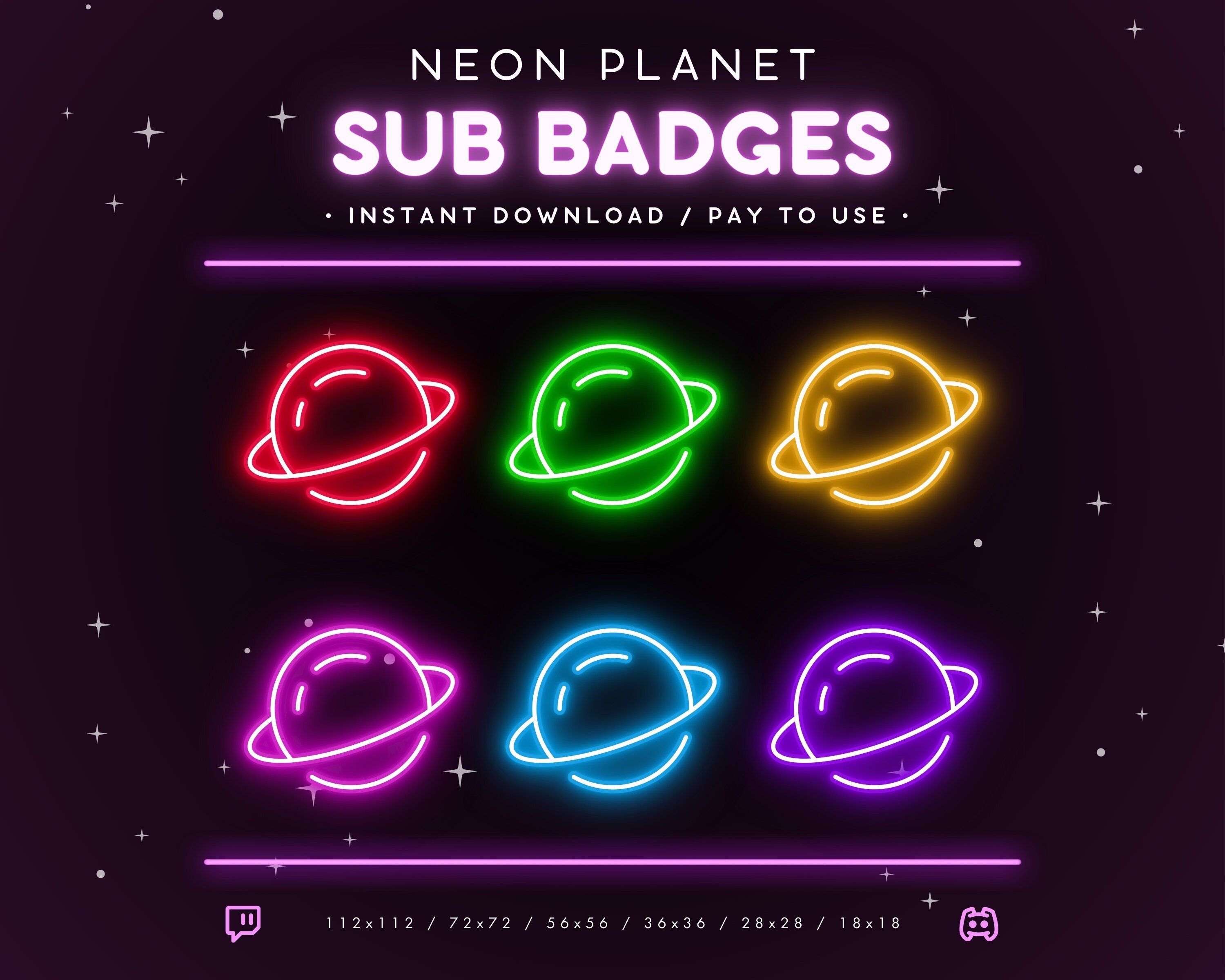 Neon Planet Sub Badges Neon Twitch Sub Badges, Channel Point Icon ...