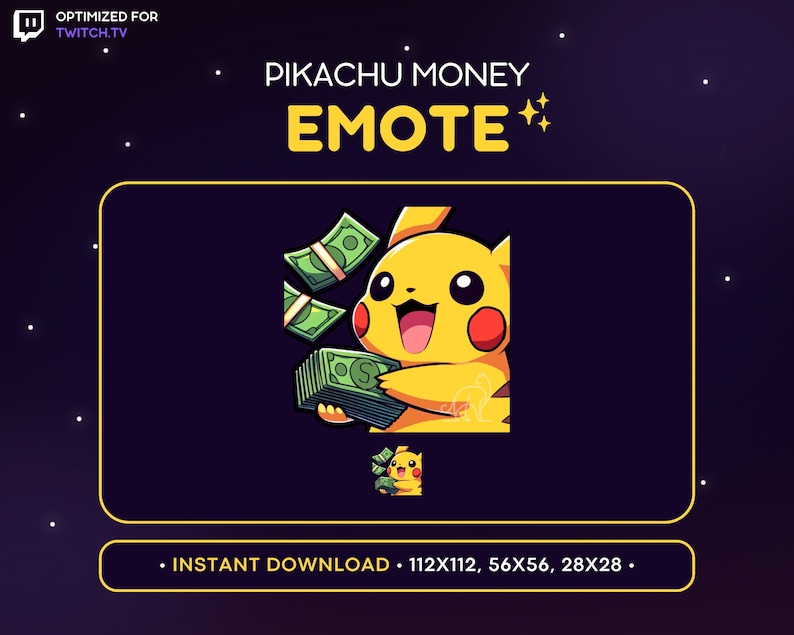 Cute Pikachu Twitch Emote - Money Pikachu Pokemon Emote, Gaming ...