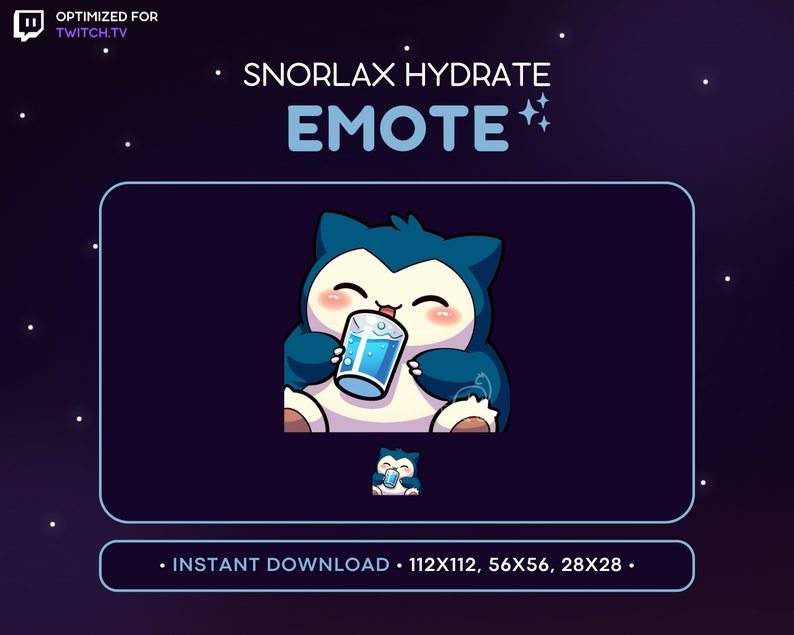 Cute Snorlax Twitch Emote - Hydrate Snorlax Pokemon Emote, Gaming ...