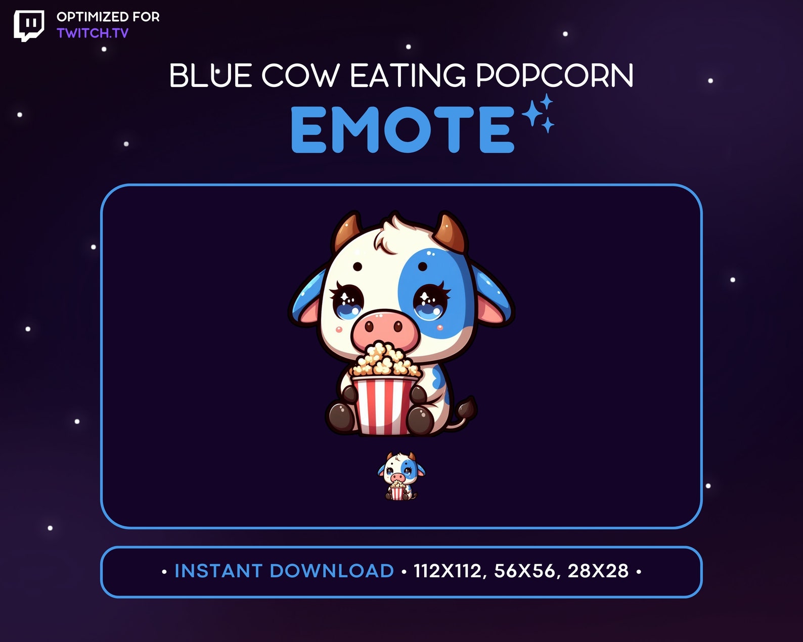 Cute Blue Patchy Cow Twitch Emote Eating Popcorn Cow Emote, Cow Discord ...