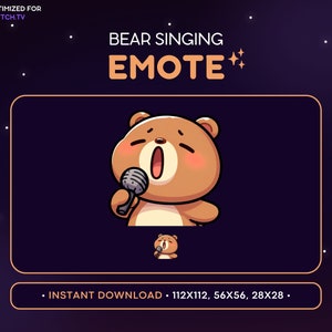 Cute Bear Twitch Emote - Singing Bear Emote, Bear Discord Emote, Gaming ...