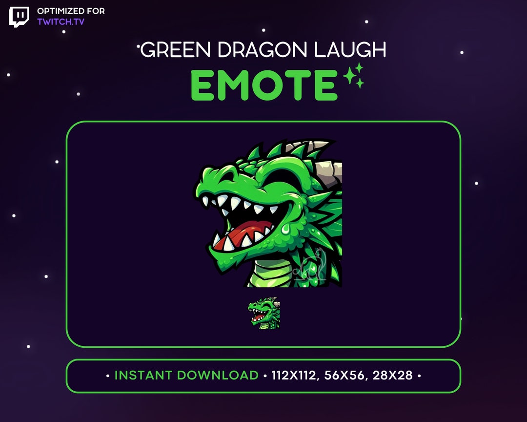 Cool Green Dragon Twitch Emote - Laughing Dragon Emote, Dragon Discord ...