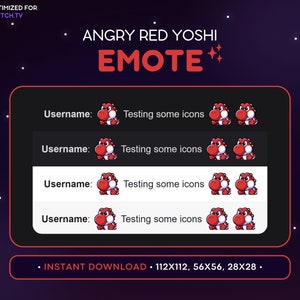 Red Yoshi Twitch Emote - Angry Yoshi Emote, Yoshi Discord Emote, Smash ...