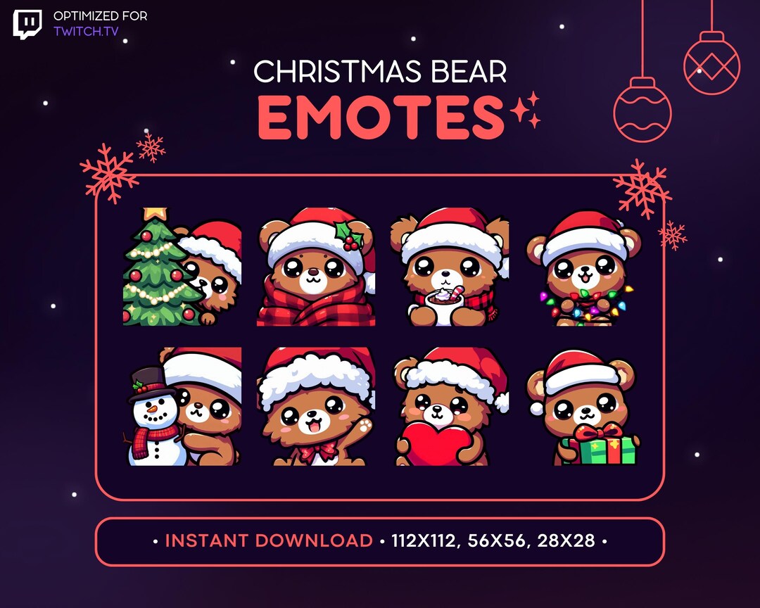 Brown Bear Christmas Twitch Emote Pack 8x Cute Bear Holiday Emote, Discord Server, Streaming ...
