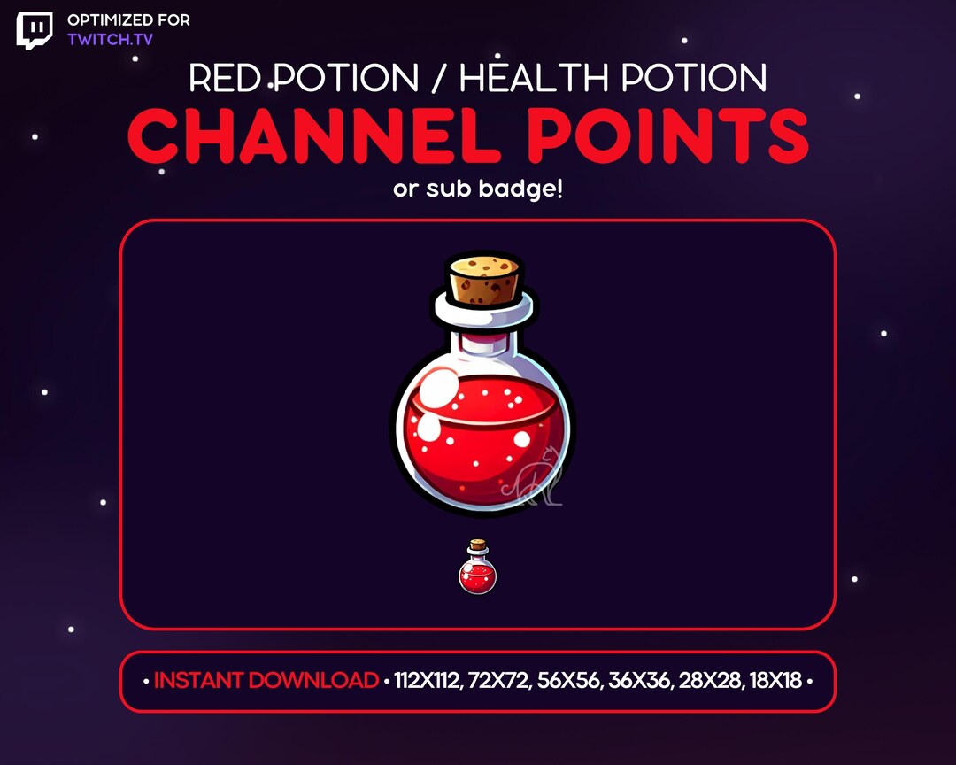 Red Potion Twitch Channel Point Icon, Health Potion Sub Badge, Emote ...