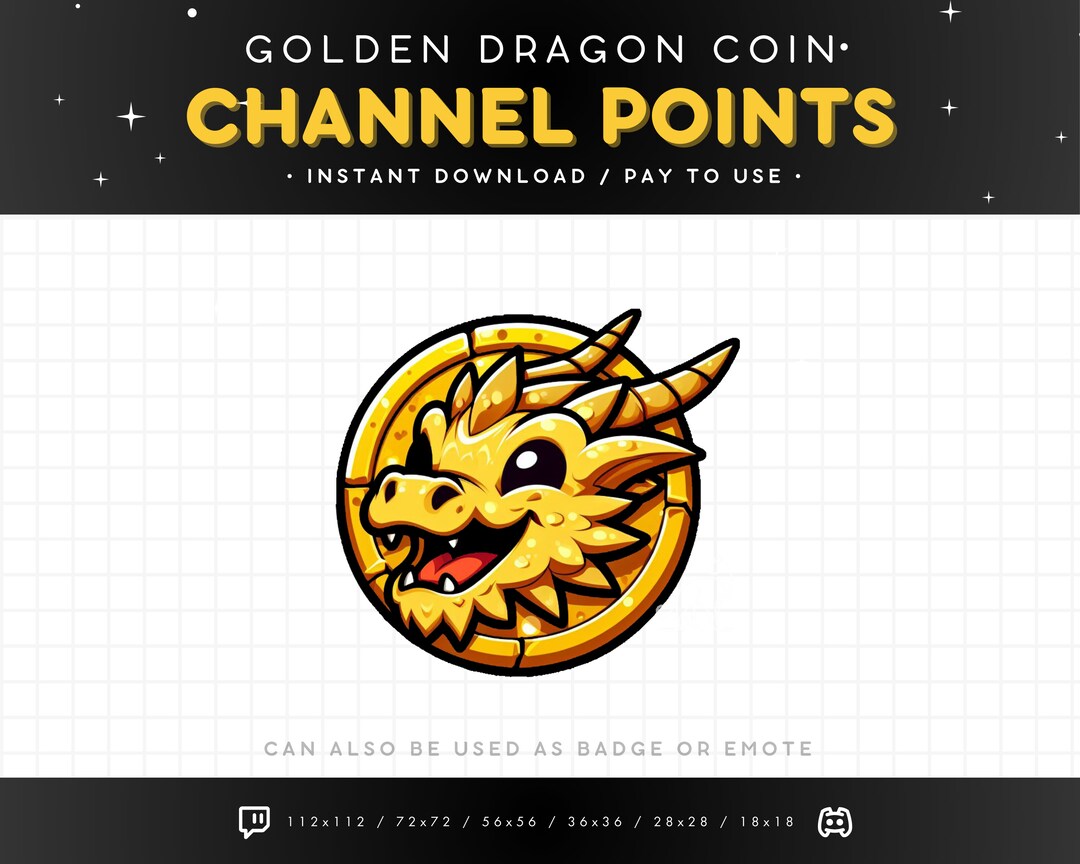 Gold Dragon Coin Twitch Channel Point Icon, Sub Badge, Emote Dragon ...