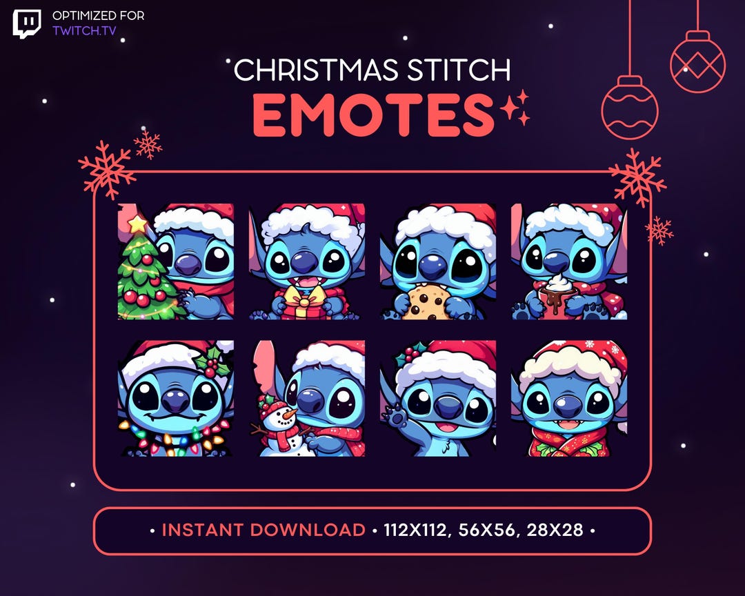 Stitch Christmas Twitch Emote Pack 8x - Holiday Bundle, Stitch Discord ...