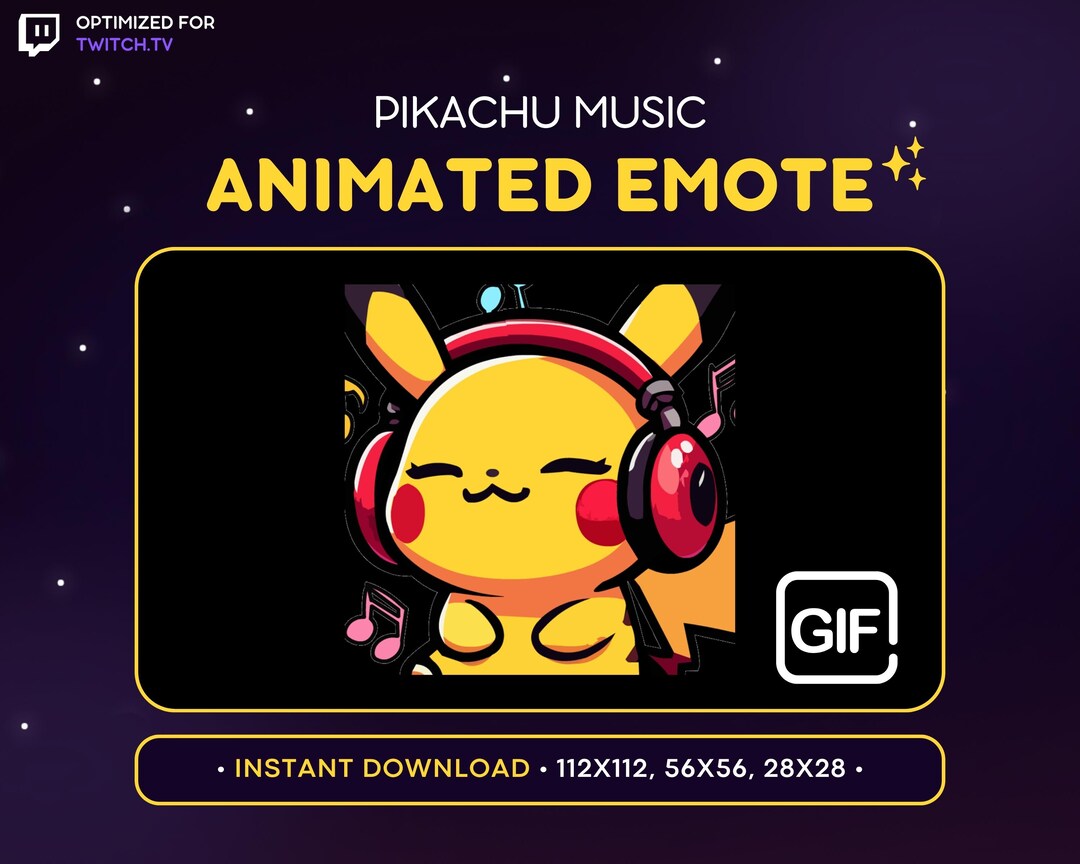 ANIMATED Pikachu Twitch Emote - Music Pokemon Pikachu Emote, Gaming ...