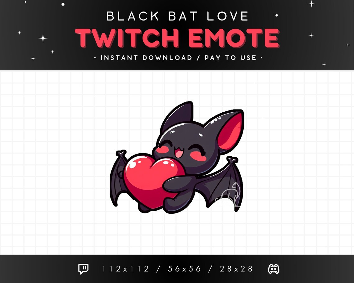Cute Bat Twitch Emote Love Heart Bat Emote, Bat Discord Emote, Gaming ...