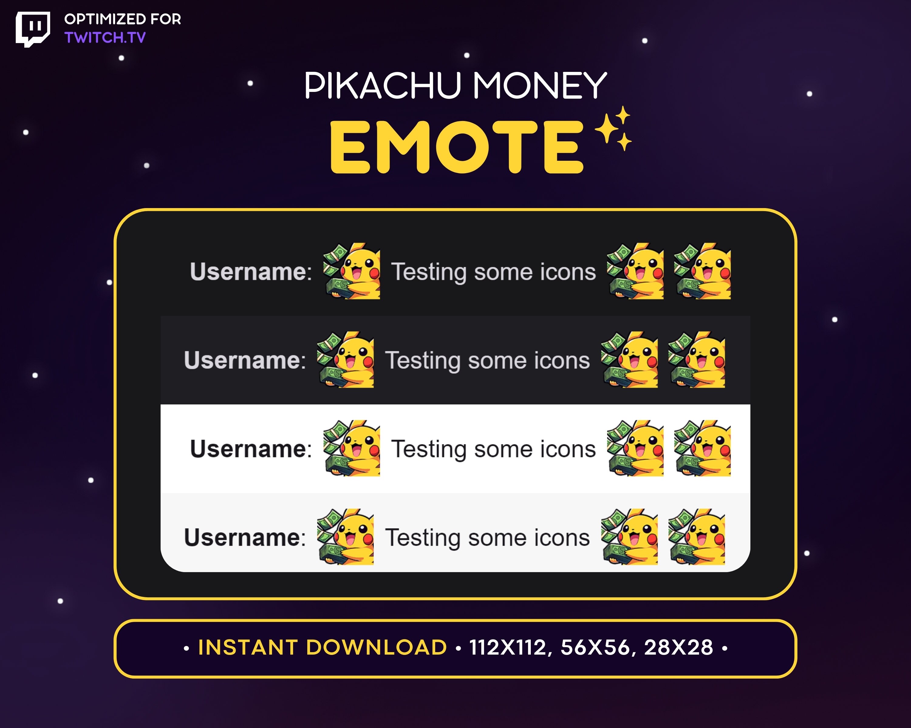 Cute Pikachu Twitch Emote - Money Pikachu Pokemon Emote, Gaming ...