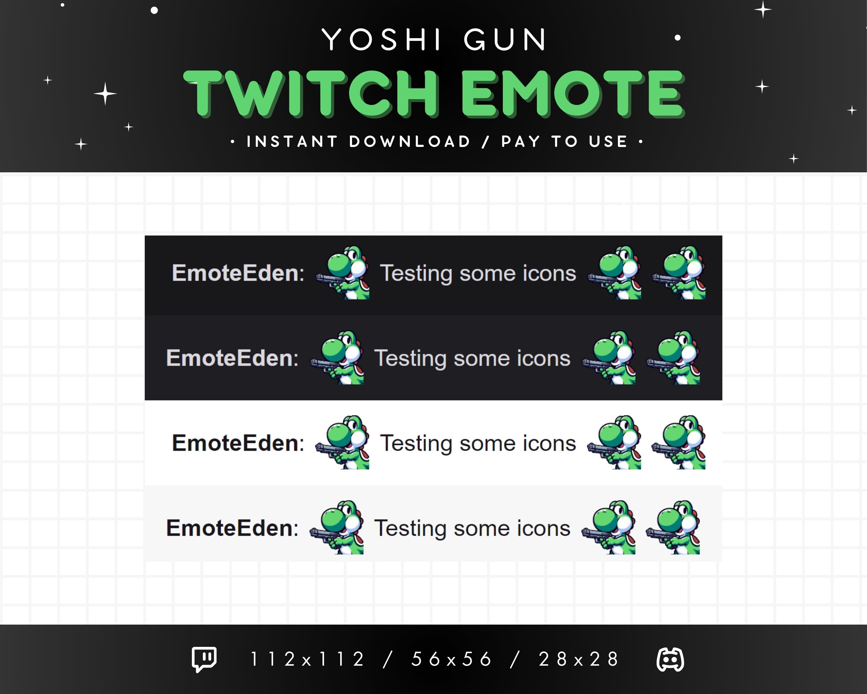 Cute Yoshi Twitch Emote Gun Yoshi Emote, Yoshi Discord Emote, Smash ...