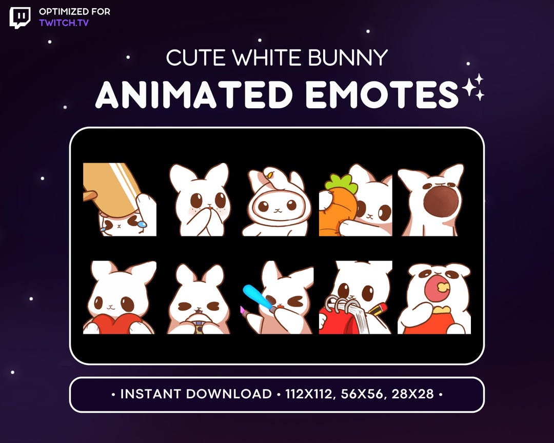 ANIMATED White Bunny Emote Pack 10x - Cute Animated Bunny Discord Emote ...