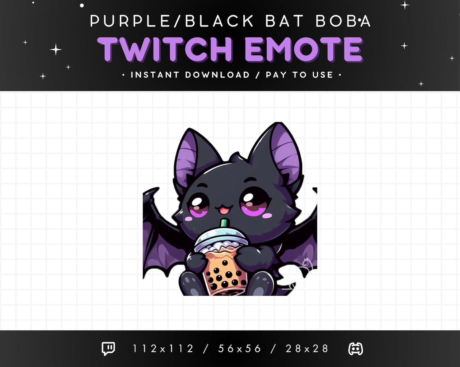Cute Bat Twitch Emote Boba Tea Drink Bat Emote, Bat Discord Emote ...