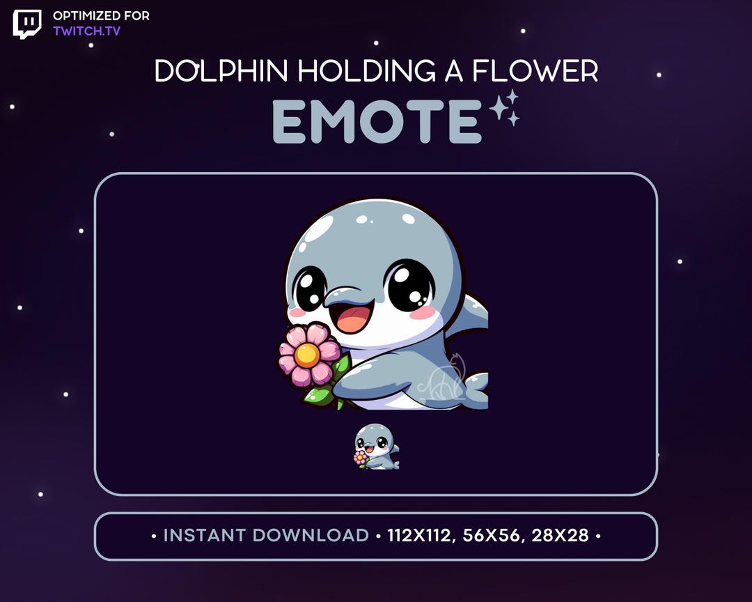 Dolphin Twitch Emote Holding Flower Cute Dolphin Emote, Dolphin Discord ...