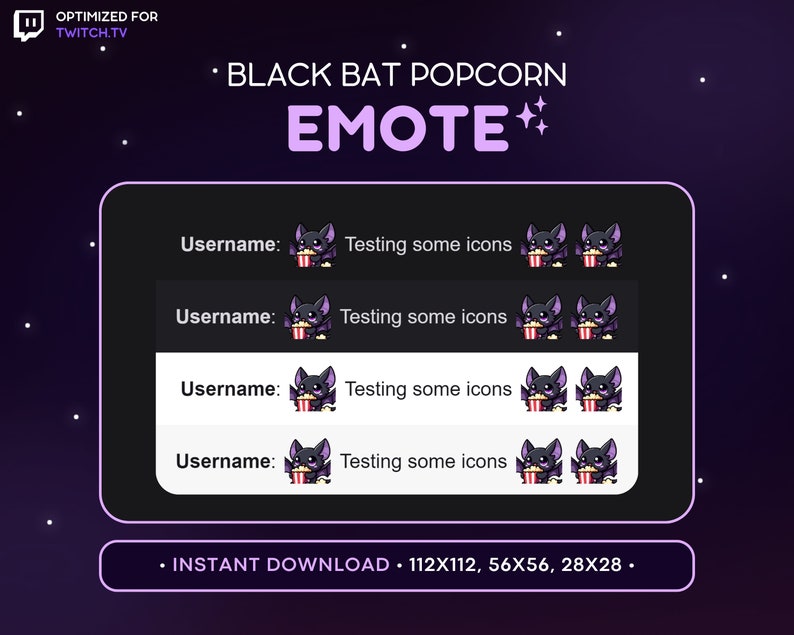 Cute Bat Twitch Emote Popcorn Bat Emote, Bat Discord Emote, Gaming ...