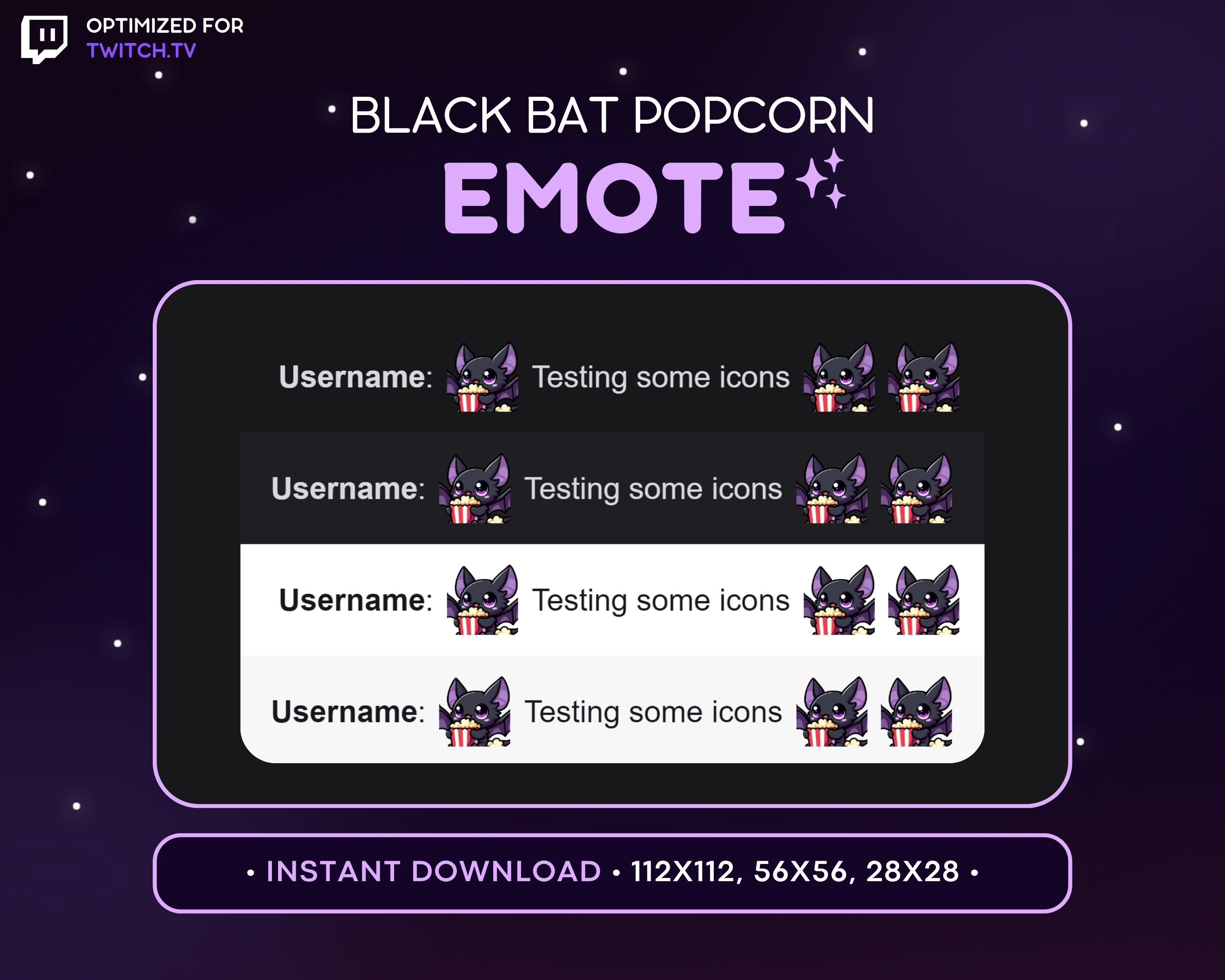 Cute Bat Twitch Emote - Popcorn Bat Emote, Bat Discord Emote, Gaming ...