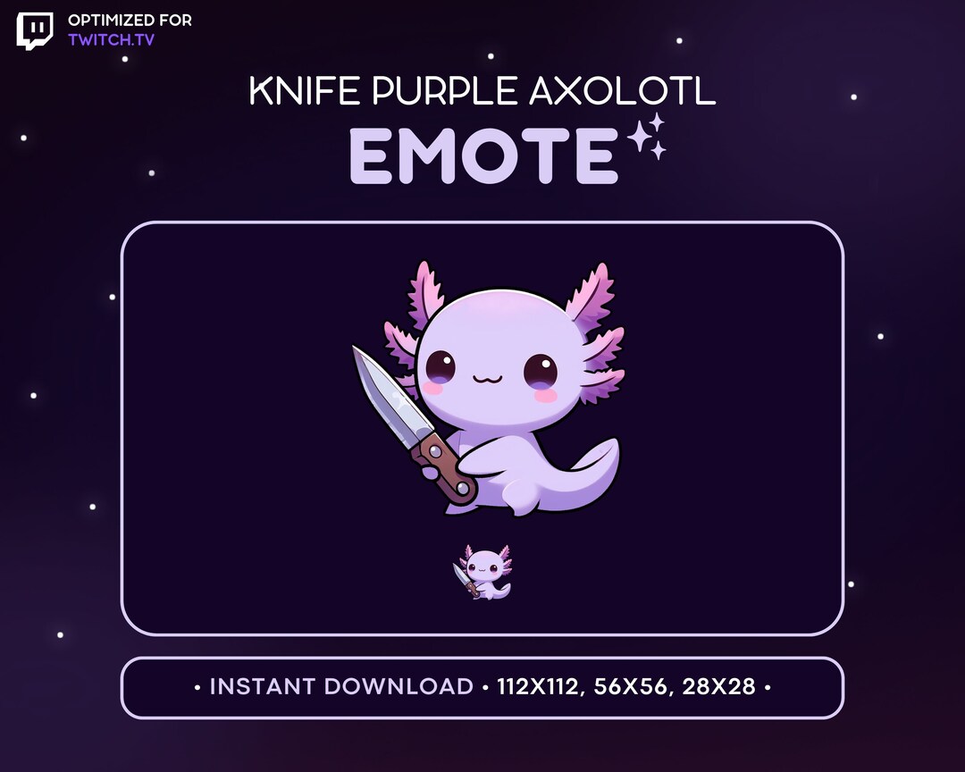Cute Axolotl Twitch Emote - Knife Purple Axolotl Emote, Axolotl Discord Emote, Gaming, Streaming ...