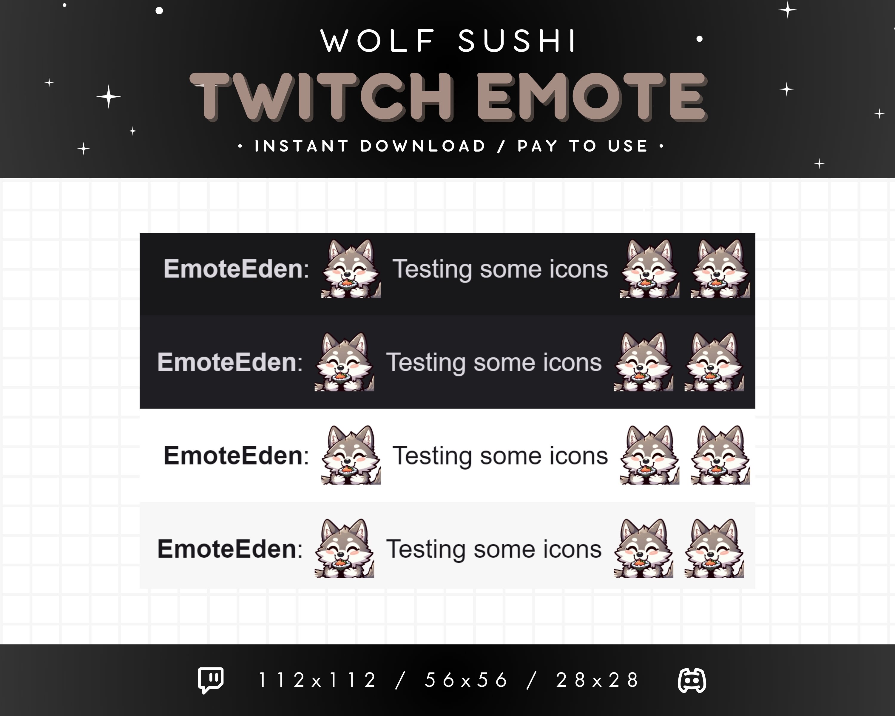Cute Wolf Twitch Emote Sushi Gray Wolf Emote, Wolf Discord Emote ...