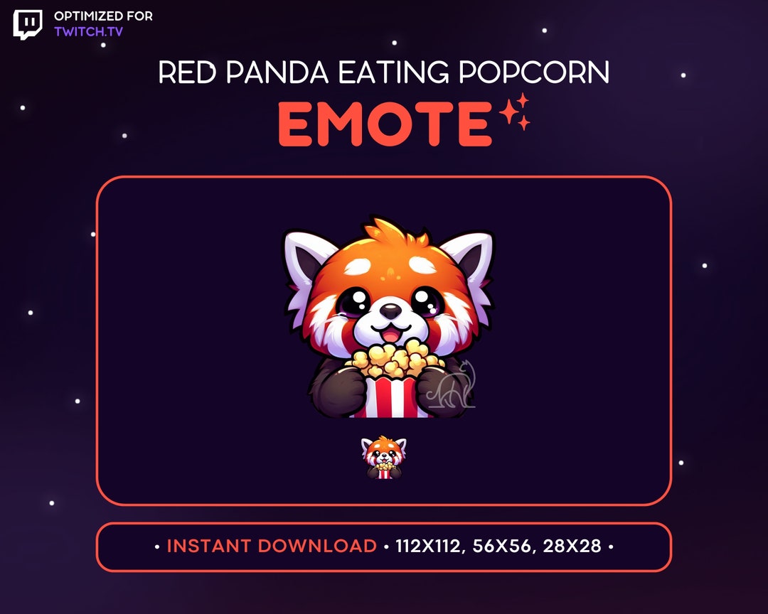 Cute Red Panda Twitch Emote - Eating Popcorn Red Panda Emote, Red Panda ...