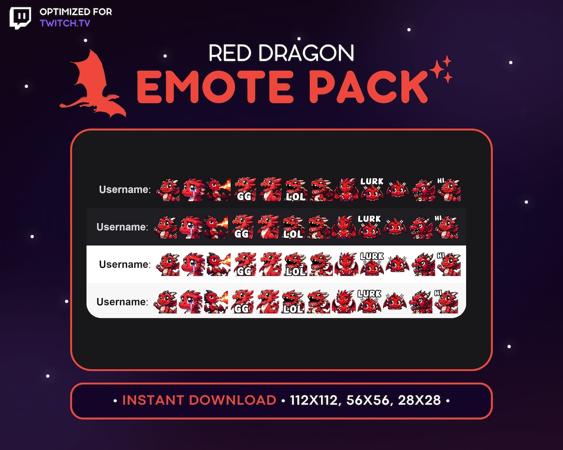 Cool Red Dragon Twitch Emote Pack Dragon Emote Bundle, Dragon Discord ...