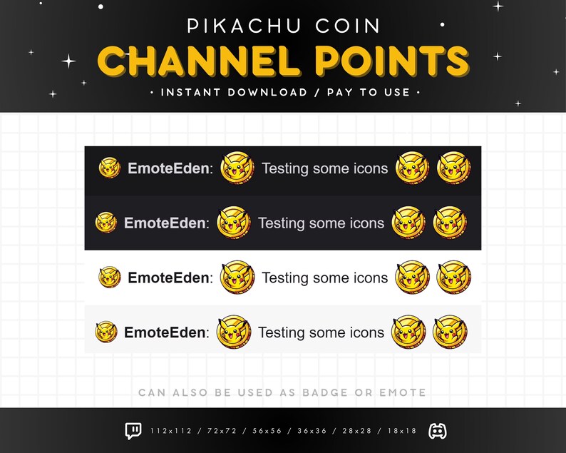 Pikachu Coin Twitch Channel Point Icon, Sub Badge, Emote Pikachu ...