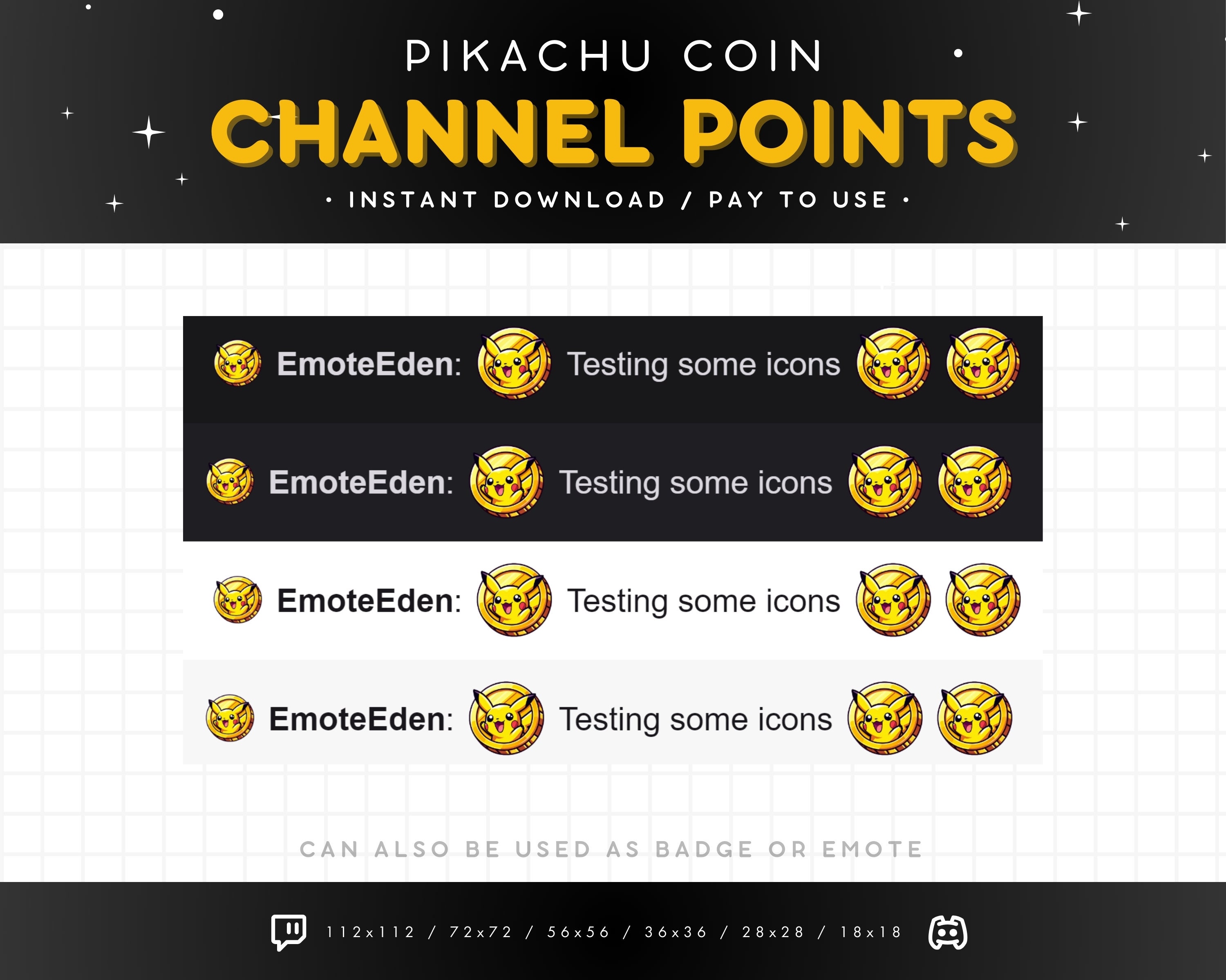 Pikachu Coin Twitch Channel Point Icon, Sub Badge, Emote Pikachu ...