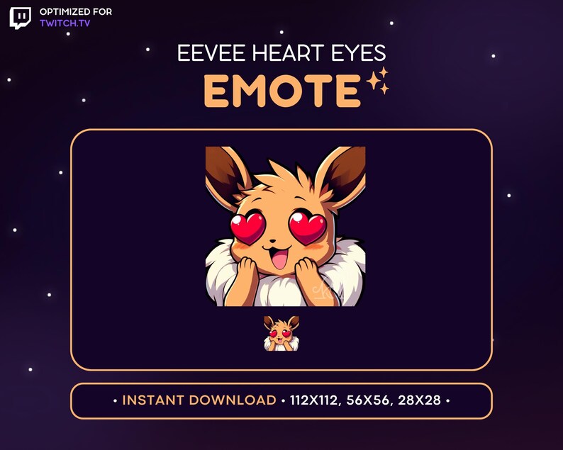 Cute Eevee Twitch Emote - Heart Eyes Pokemon Eevee Emote, Gaming ...