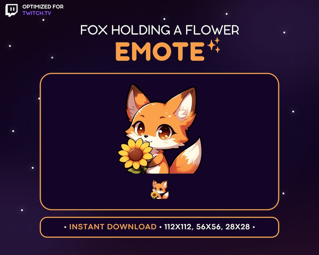 Cute Fox Twitch Emote - Holding Flower Fox Emote, Fox Discord Emote ...