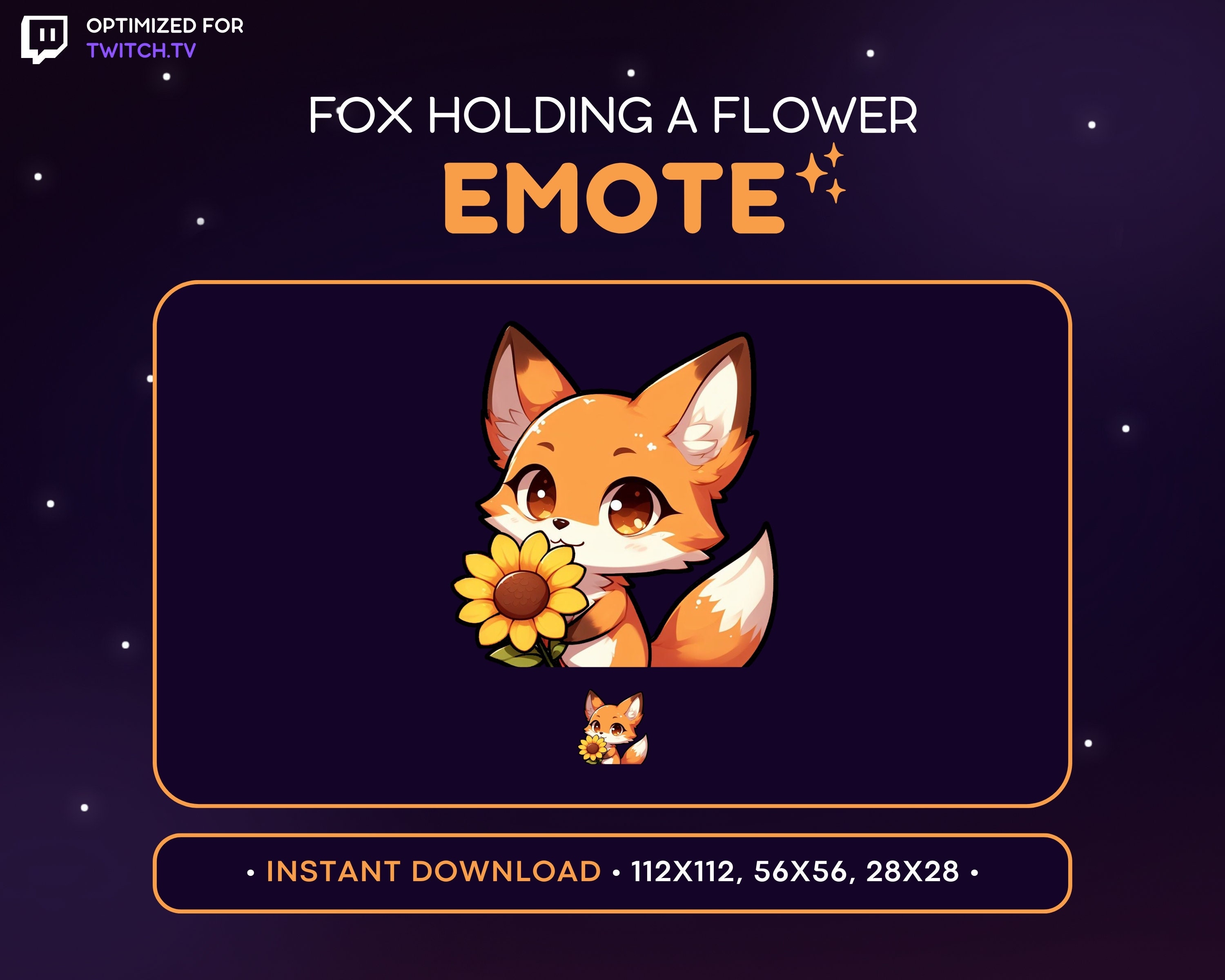 Cute Fox Twitch Emote Holding Flower Fox Emote, Fox Discord Emote ...