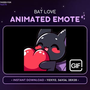 ANIMATED Bat Twitch Emote Love - Heart Bat Emote, Bat Discord Emote ...