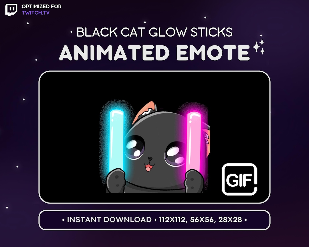 ANIMATED Black Cat Glow Sticks Emote - Cute Animated Cat Discord Emote ...