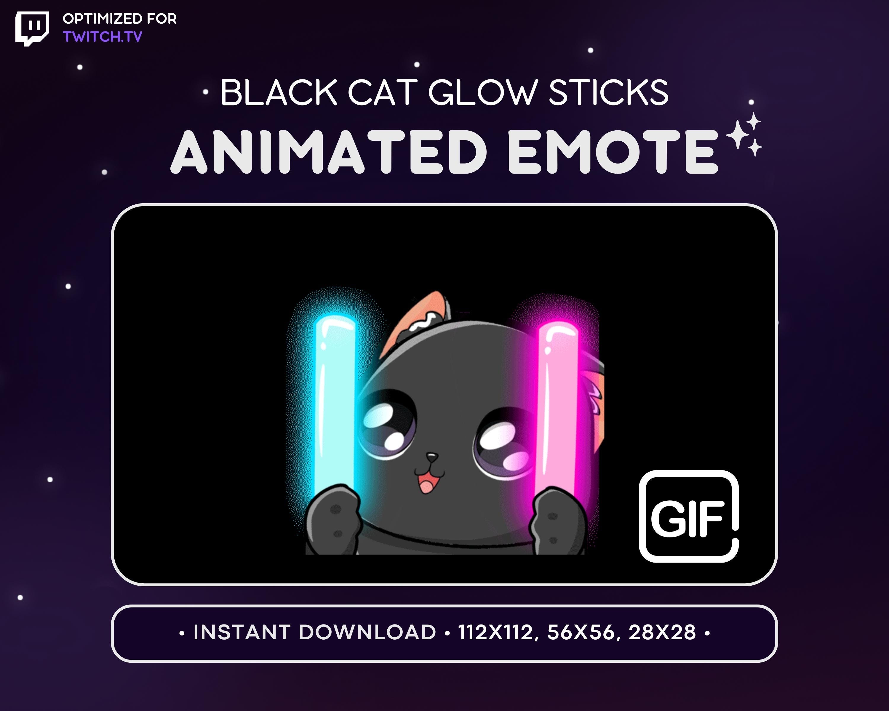 ANIMATED Black Cat Glow Sticks Emote - Cute Animated Cat Discord Emote ...