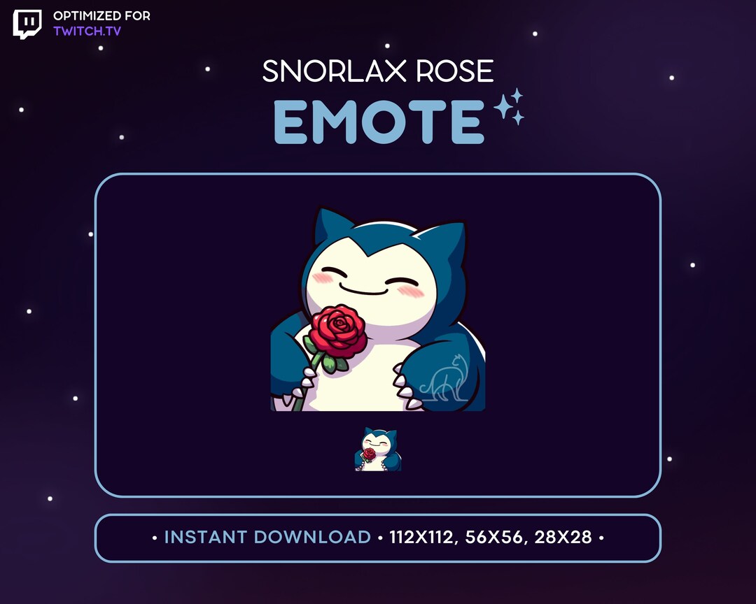 Cute Snorlax Twitch Emote Rose Snorlax Pokemon Emote, Gaming, Streaming ...
