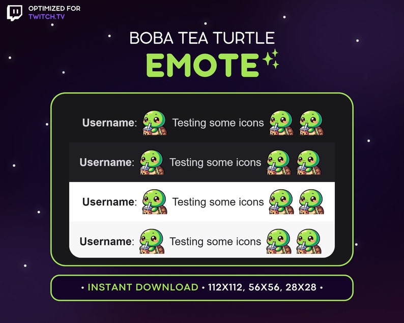 Cute Turtle Twitch Emote Bubble Tea Turtle Emote, Turtle Discord Emote ...
